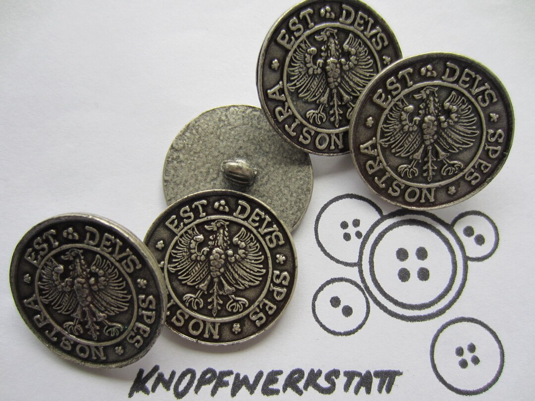 5 Metal Buttons 28 Mm, Buttons, Traditional Buttons, Coin Buttons ...