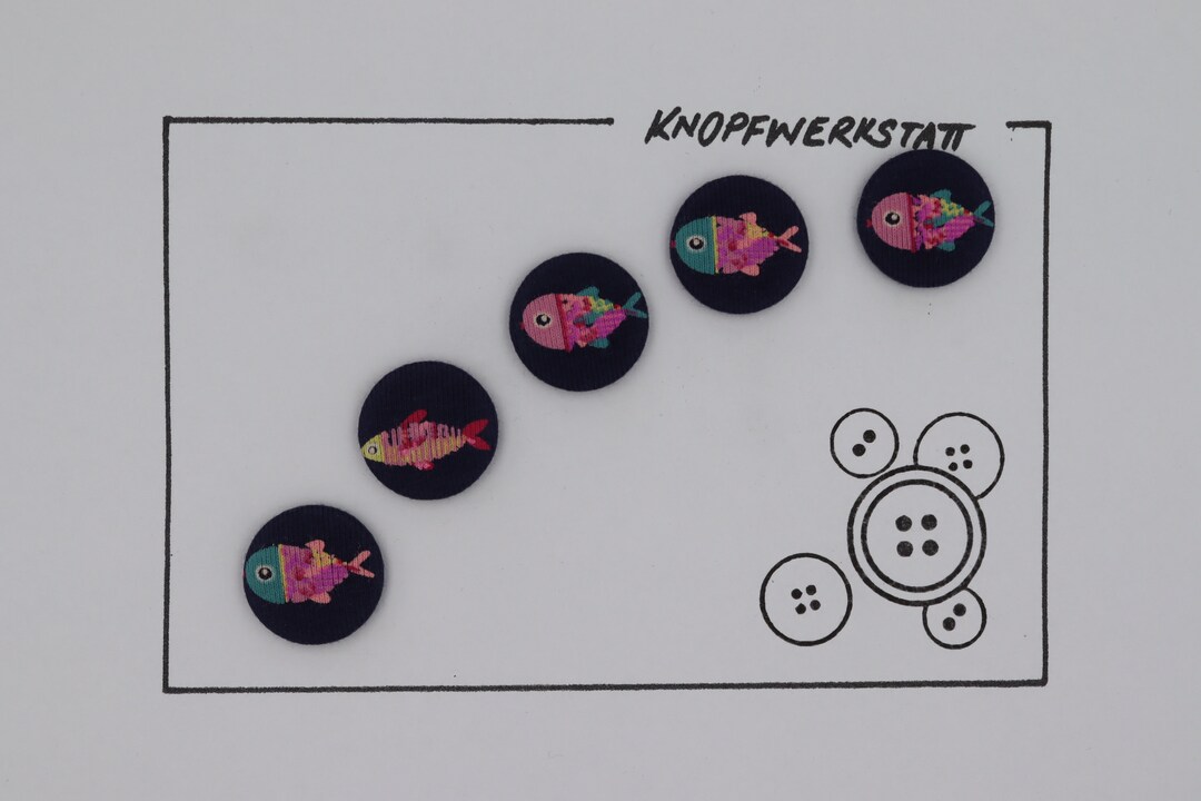 5 Fabric Buttons FISH 20 Mm, Buttons, Children's Buttons, Fabric Button ...