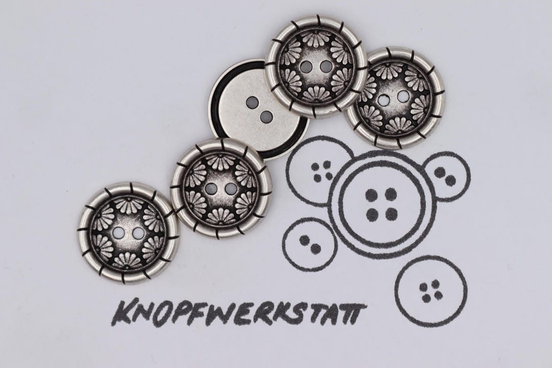 8 Metal Buttons 20 Mm, Buttons, Traditional Buttons, Button, Silver ...