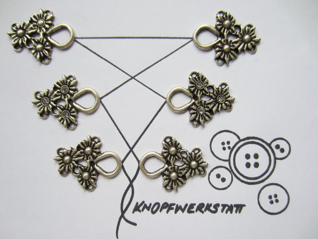 6 Metal Bodices 3 Pairs, Dirndelösen, Bodice Hook, Schnüröse, Costume ...