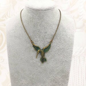 Bird Necklace- Verdigris Patina Hummingbird Forest Green Nature ...