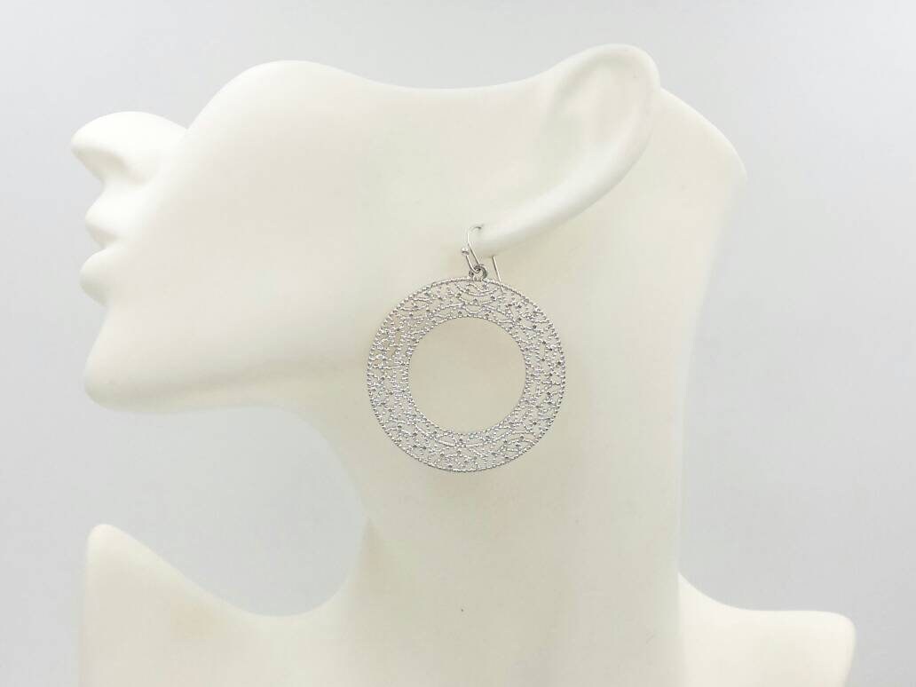Silver Filigree Earrings Large Silver Lace Round Filigree - Etsy
