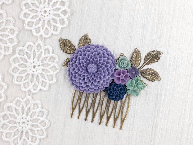 Purple Bridal Comb Purple Peony Dahlia Flower Comb Lavender | Etsy
