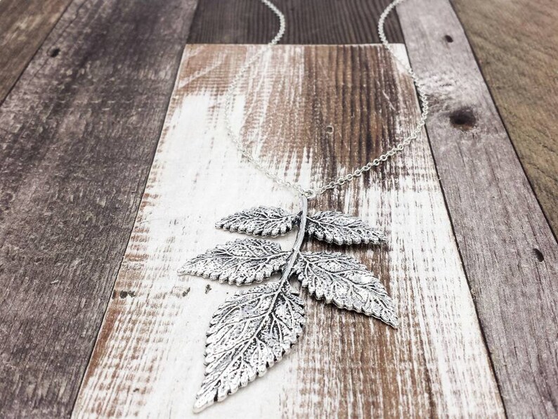Silver Leaf Necklace Large Silver Leaf Branch Pendant - Etsy
