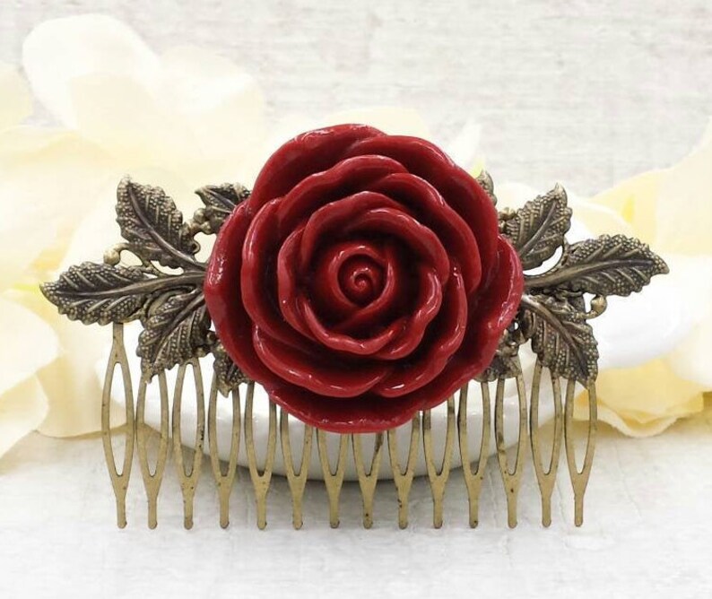 Red Rose Hair Comb Vintage Style Classic Red Flower Hair Comb | Etsy