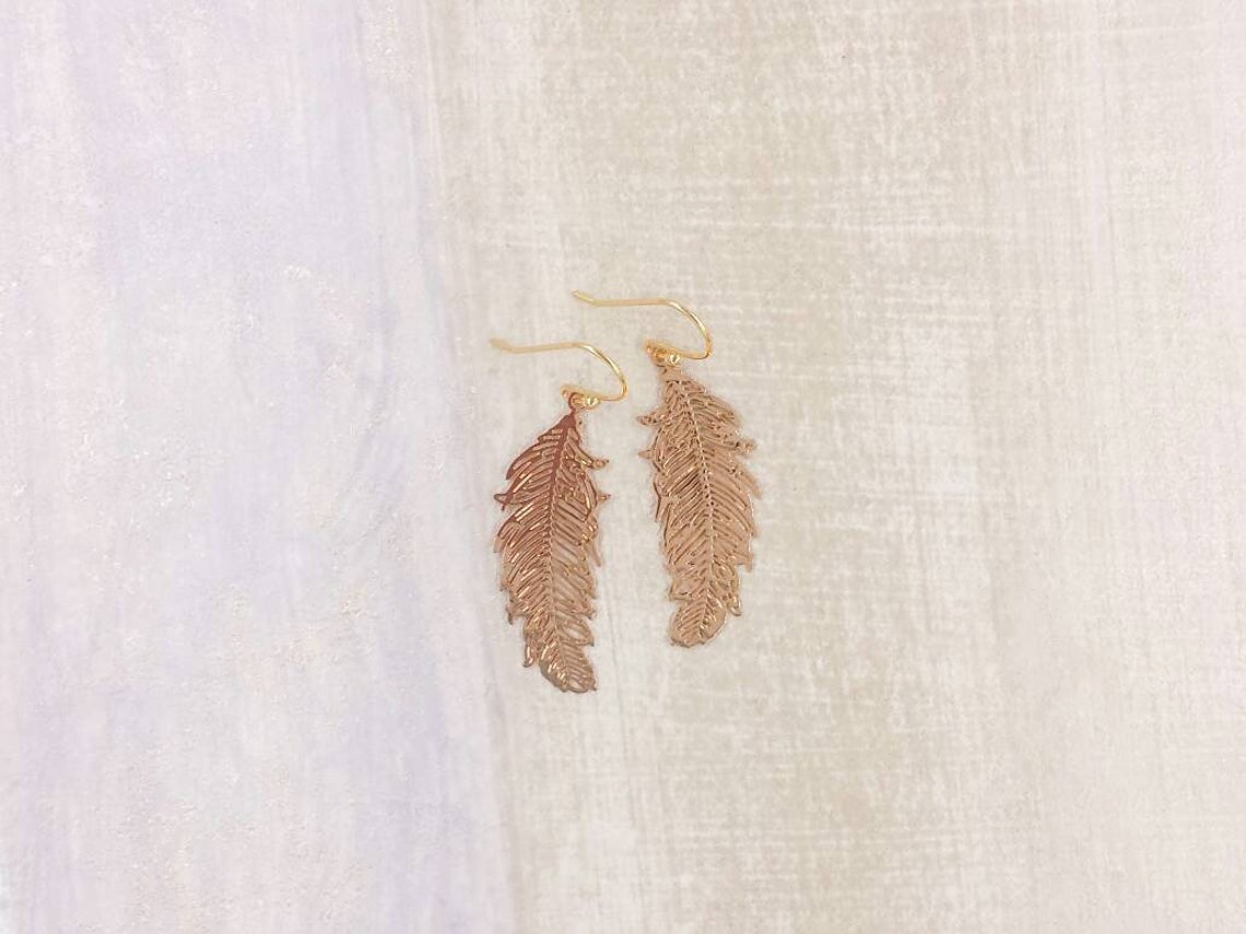 Gold Feather Earrings Gold Feather Earrings Minimalist - Etsy