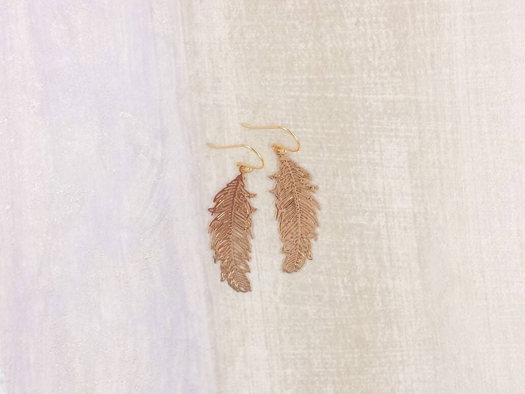 Gold Feather Earrings Gold Feather Earrings Minimalist - Etsy