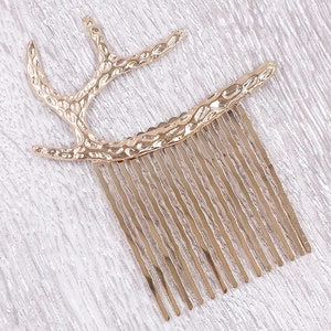 Gold Antler Hair Comb Nature Inspired Elk Antler Hair Accessory Branch ...