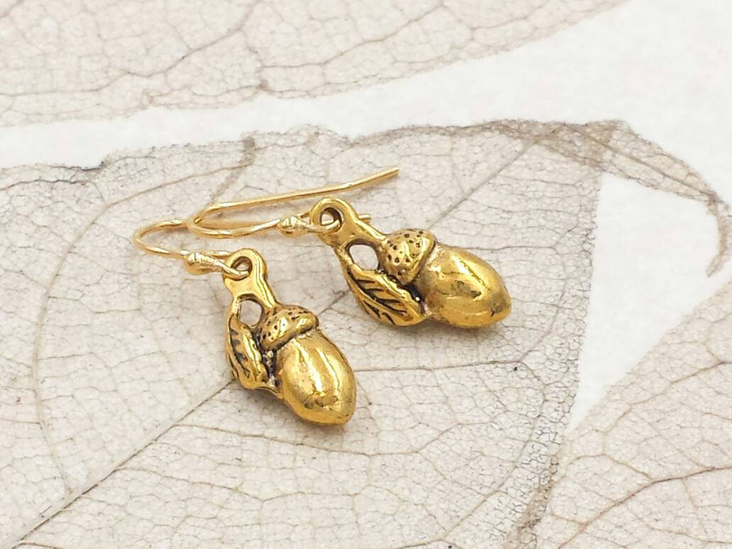 Acorn Earrings Gold Acorn Oak Leaf Earrings Acorn Jewelry | Etsy