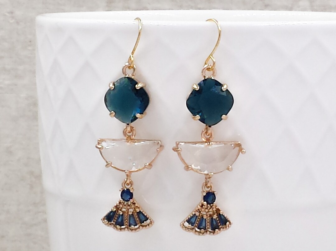 Blue Earrings Sapphire Blue Glass Crystal Drop Earrings Art Deco ...