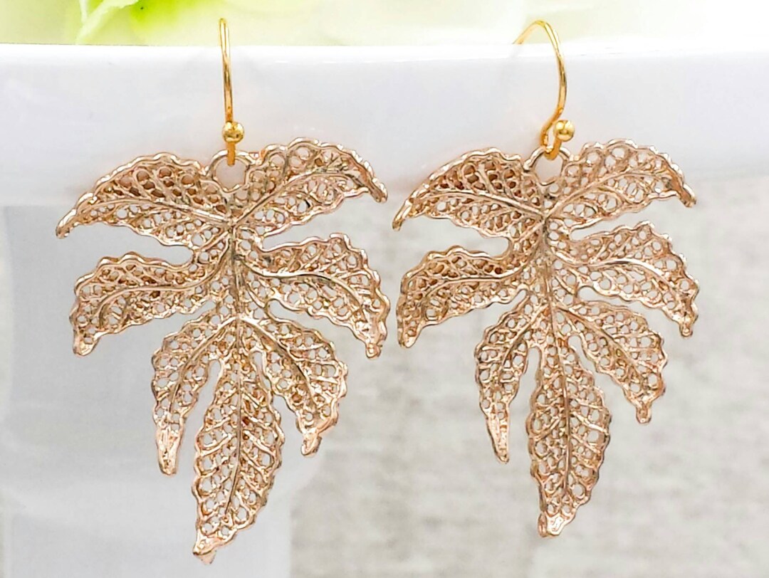 Monstera Leaf Earrings Gold Tropical Leaf Filigree Earrings Boho Jungle ...