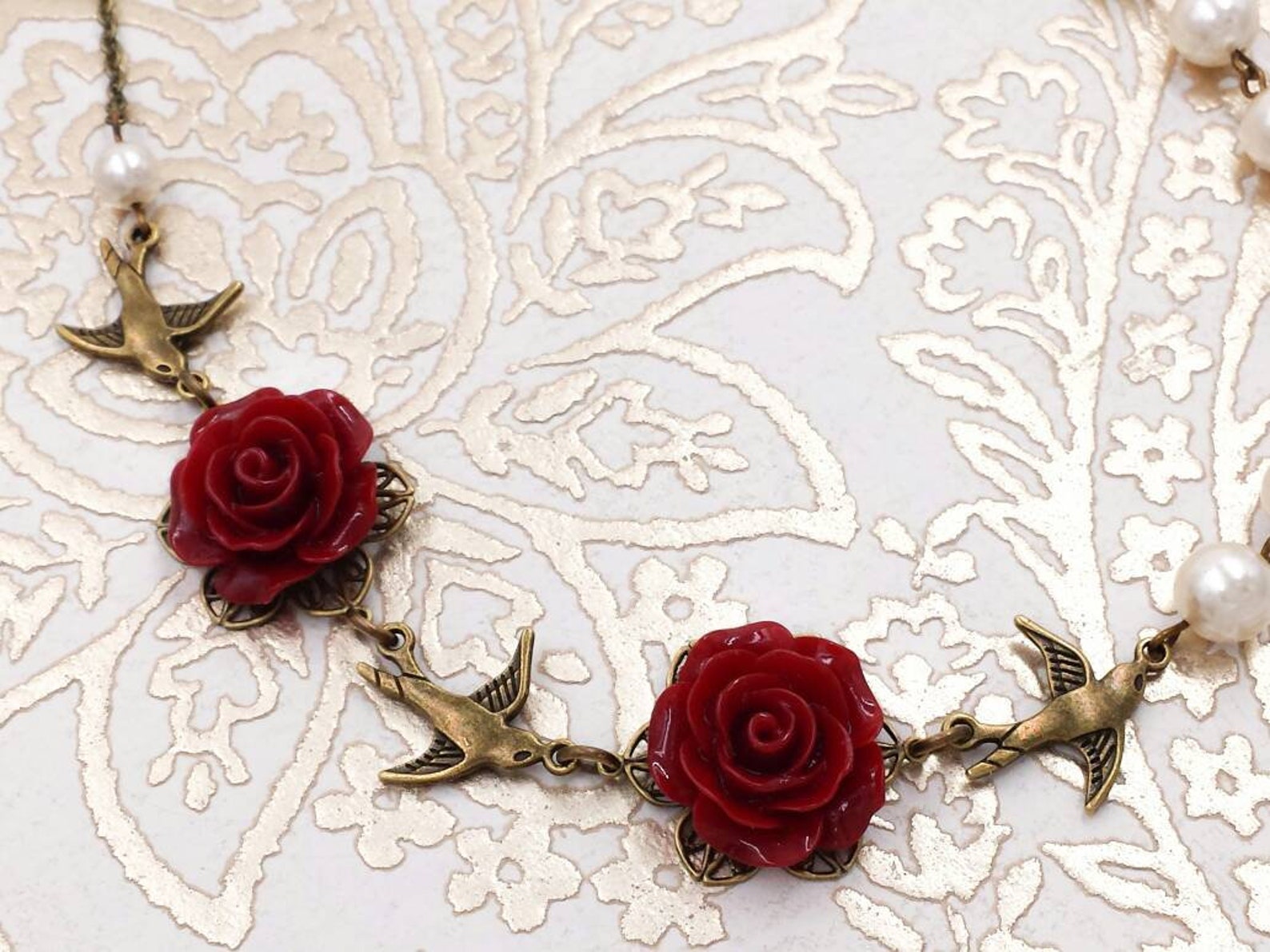 Red Rose Necklace Burgundy Deep Red Flower Jewelry Set - Etsy
