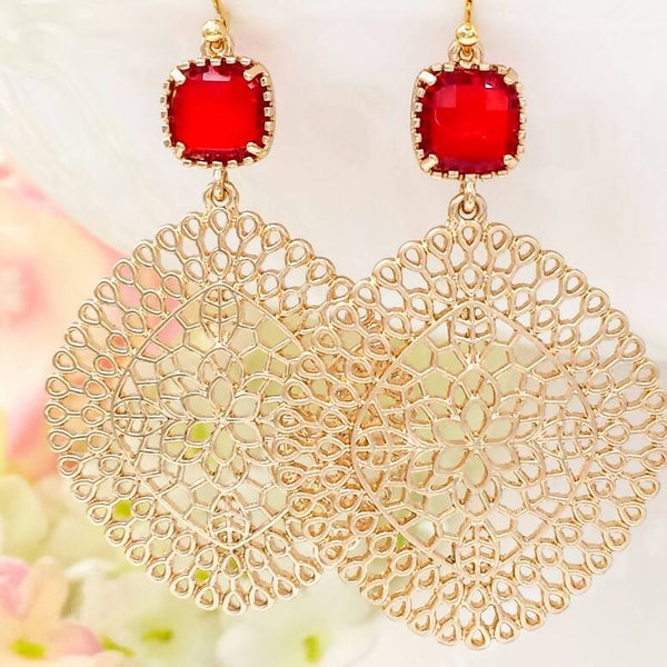 Red and Gold Earrings - Etsy