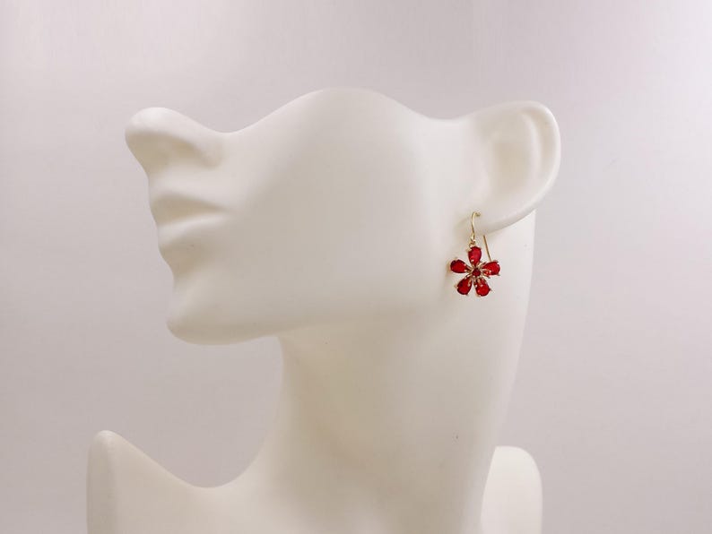 Ruby Flower Earrings- (4 Colors) Simulated Garnet Red Glass Crystal ...