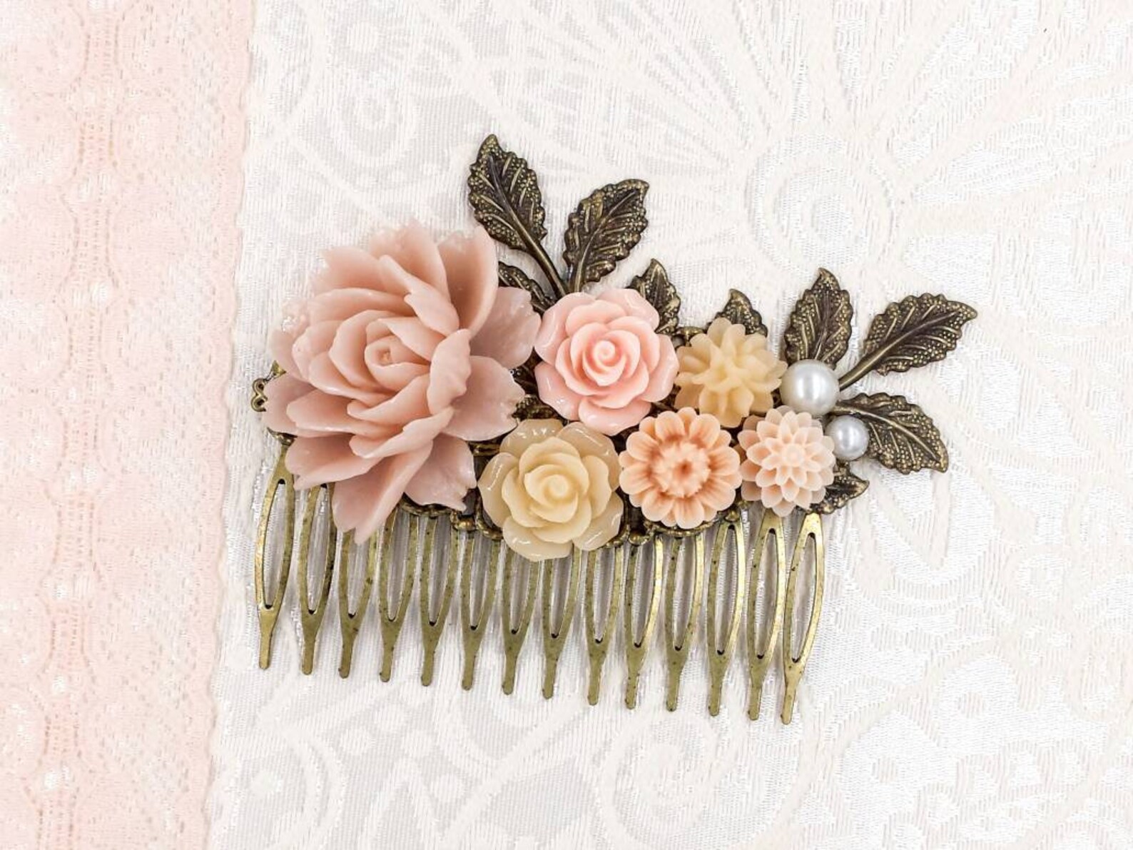 Blush Pink Hair Comb Dusty Pink Ivory Rose Cream Pearl | Etsy