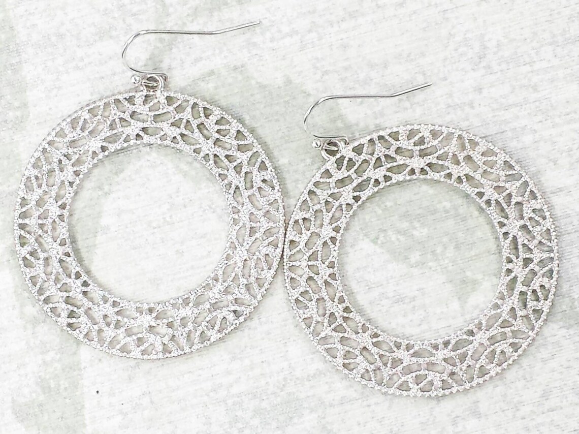 Silver Filigree Earrings Large Silver Lace Round Filigree - Etsy