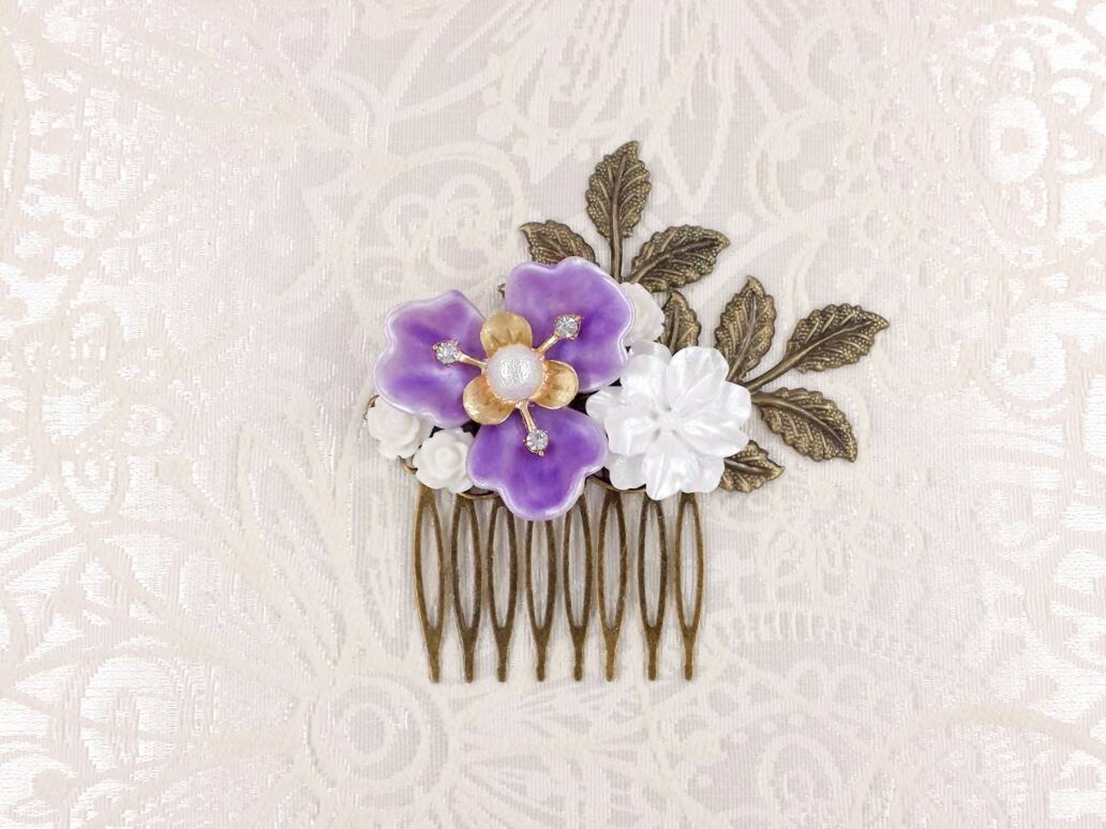 Orchid Hair Comb Purple and Ivory Flower Comb Gardenia Rose - Etsy