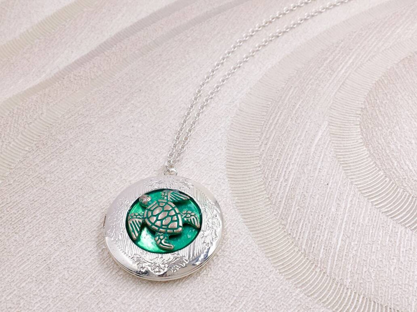Turtle Locket Necklace- Seafoam Green Turquoise Ocean Reptile Jewelry ...