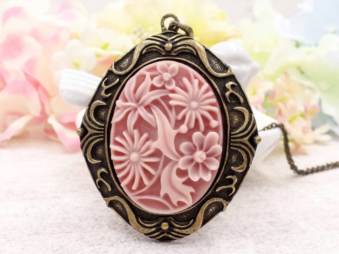 Blush Pink Cameo Necklace Large Pink Flower Cameo Necklace, Floral ...