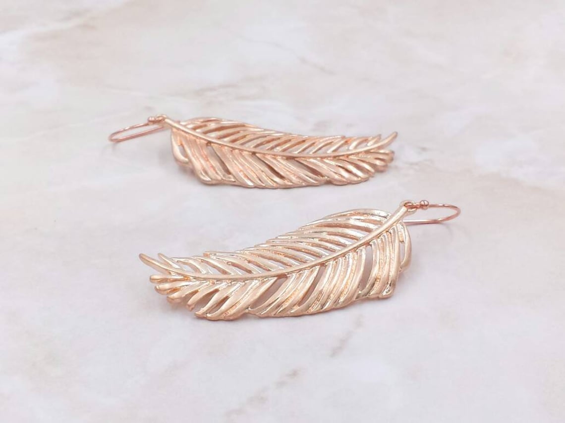 Leaf Earrings Rose Gold Fern Earrings Leafy Branch Earrings - Etsy