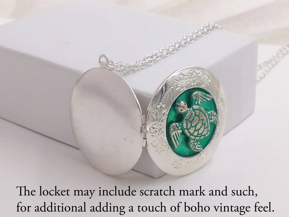 Turtle Locket Necklace- Seafoam Green Turquoise Ocean Reptile Jewelry ...