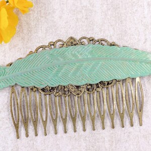 Feather Comb 3 Colors Verdigris Patina Large Feather Hair Comb Teal ...