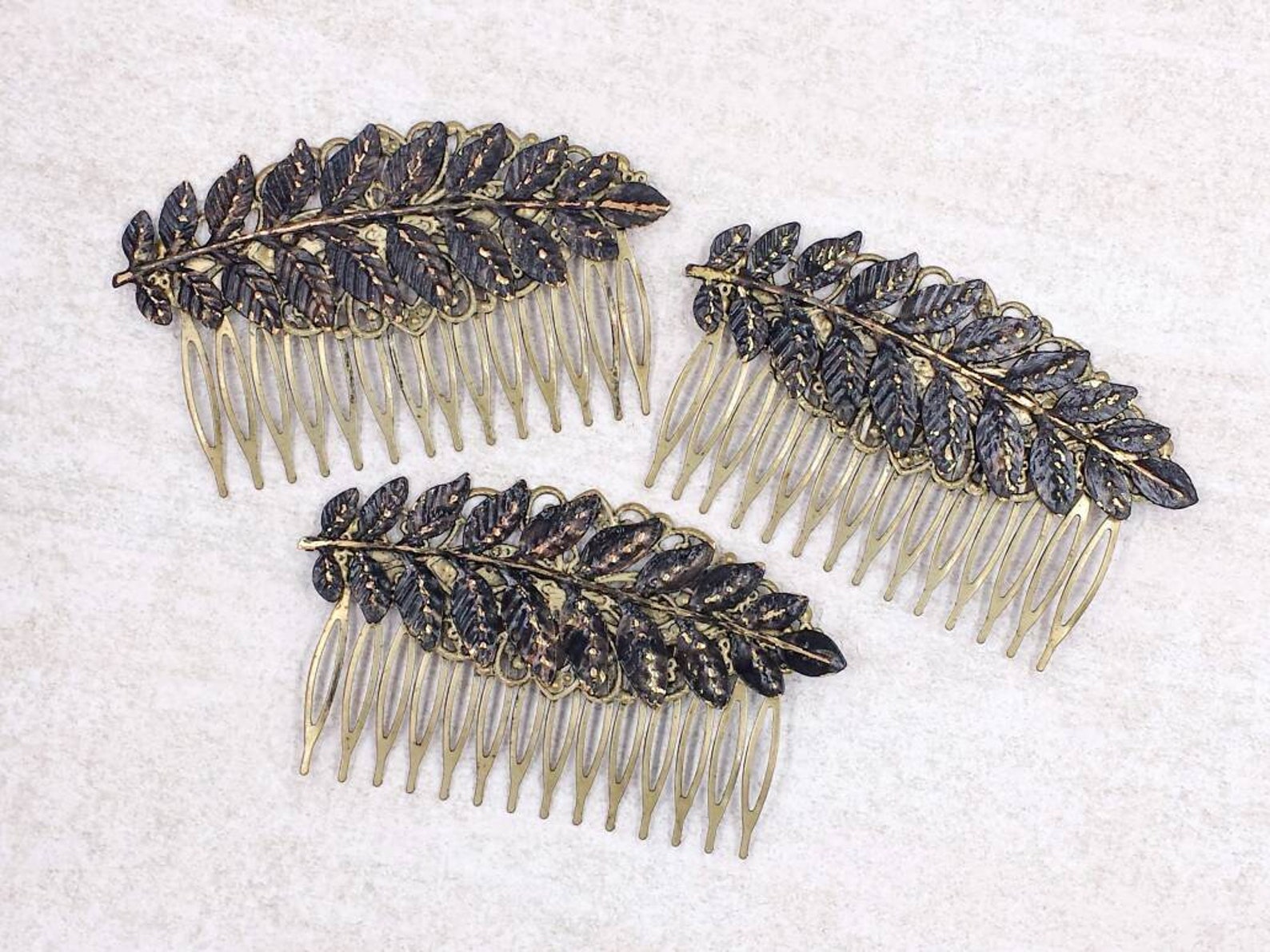 Black and Gold Leaf Comb Black Branch Comb Black Patina Leaf | Etsy
