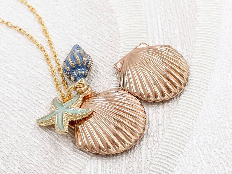 Seashell Locket Necklace Gold Sea Shell Pendant Necklace | Etsy