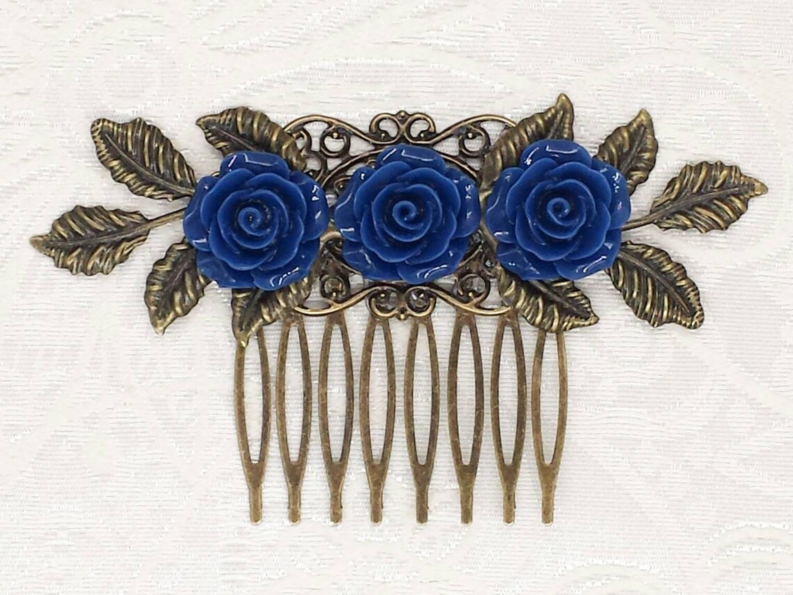 Navy Blue Hair Comb Dark Blue Rose Hair Comb Something Blue - Etsy