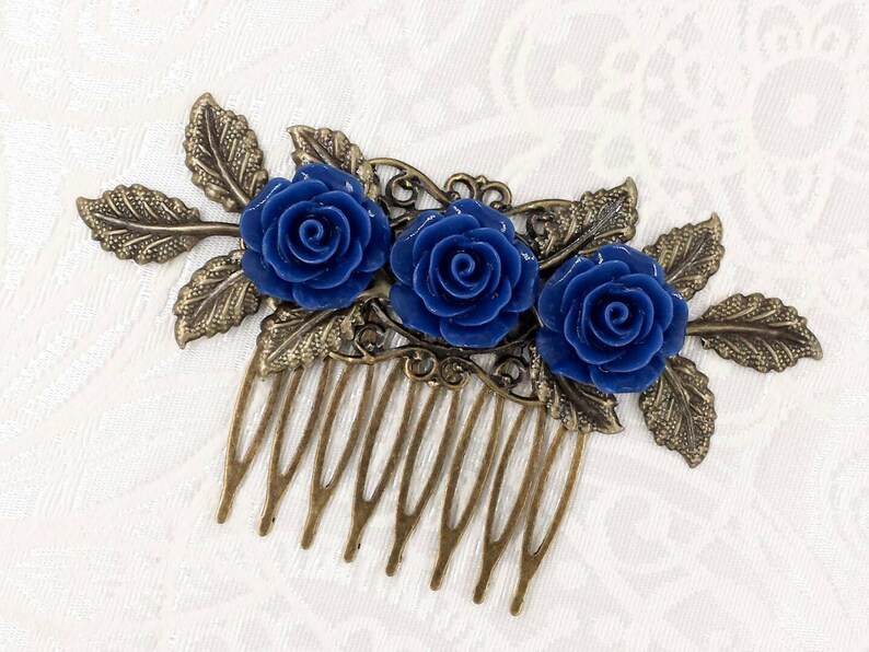 Navy Blue Hair Comb Dark Blue Rose Hair Comb Something Blue | Etsy