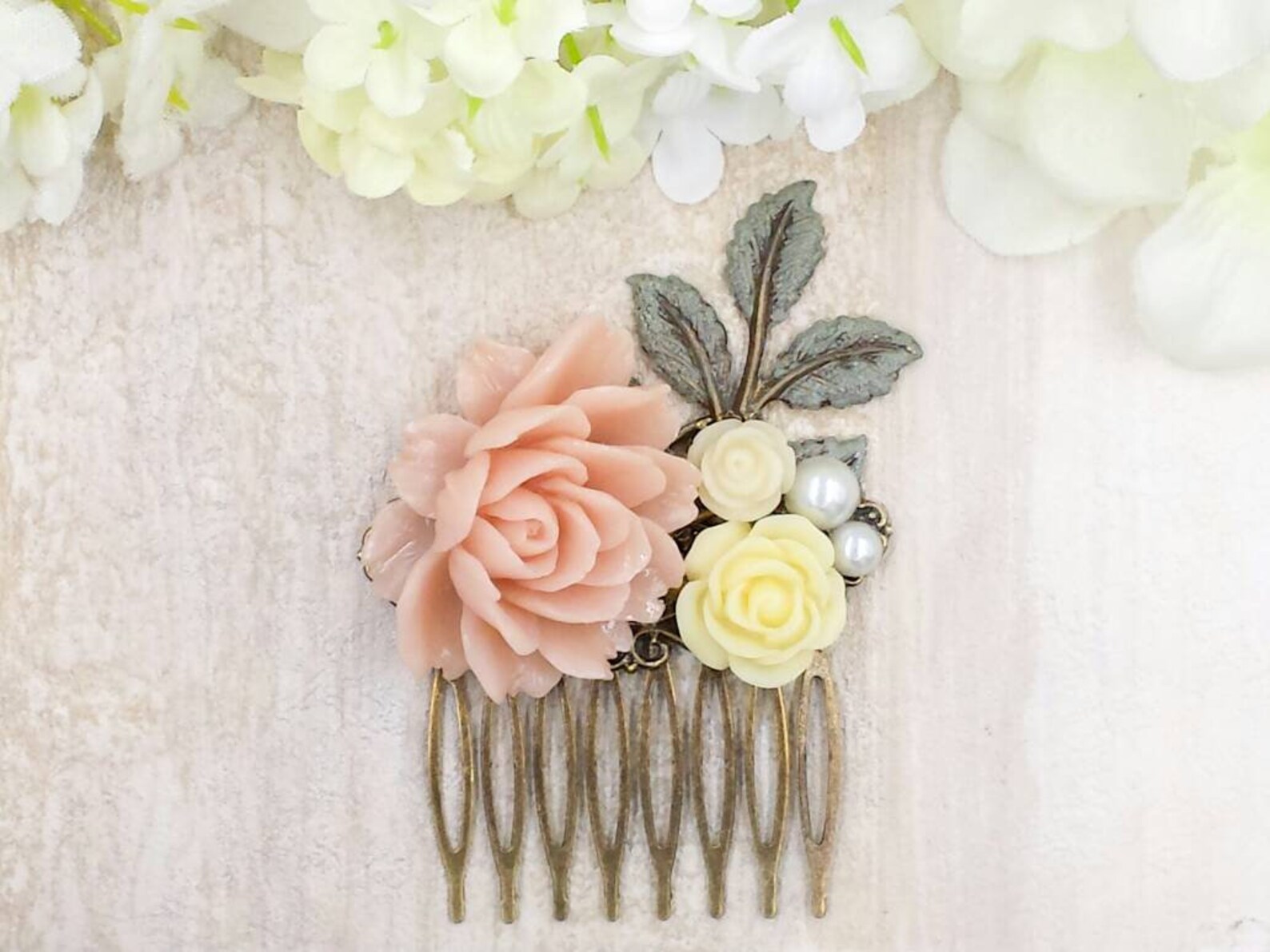 Blush Rose Comb Sage and Soft Pink Rose Flower Hair Comb Pink - Etsy