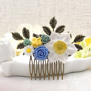 Daffodil Hair Comb Yellow and Blue Flower Comb Blue Hair - Etsy