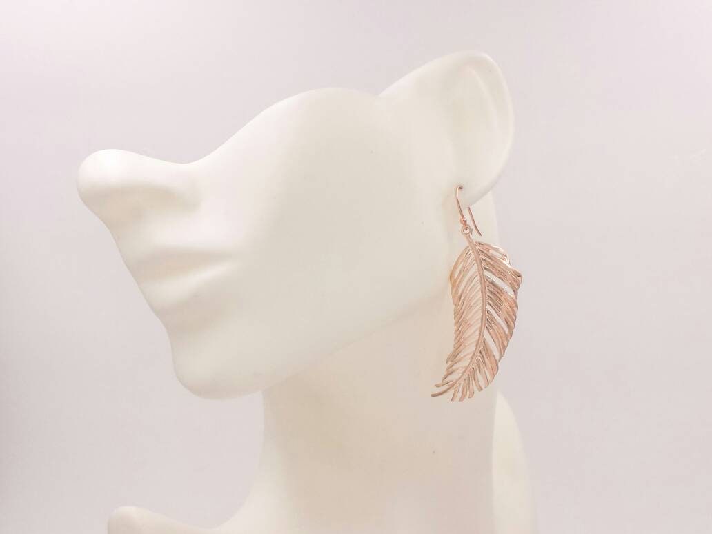 Leaf Earrings Rose Gold Fern Earrings Leafy Branch Earrings - Etsy