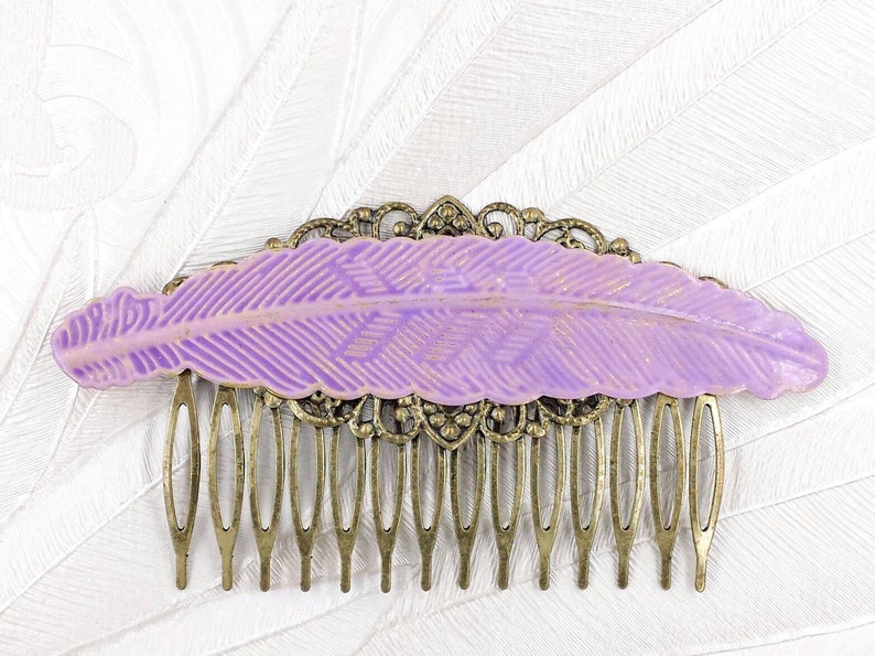 Feather Comb 3 Colors Verdigris Patina Large Feather Hair - Etsy