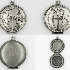 World Map Locket Necklace, Antique Silver Wanderlust Globe Eastern ...