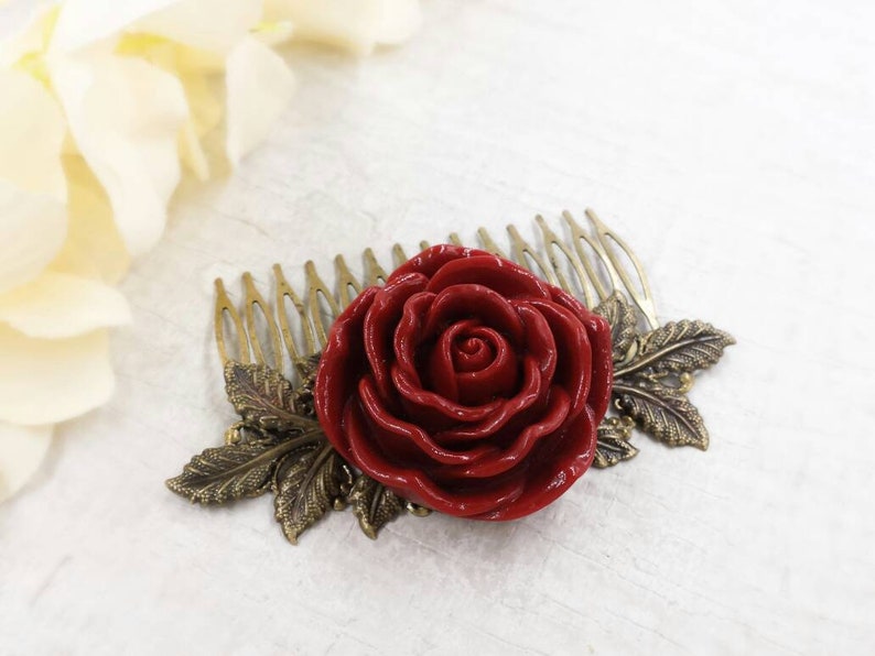 Red Rose Hair Comb Vintage Style Classic Red Flower Hair Comb - Etsy