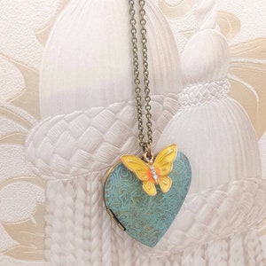 Patina Heart Butterfly Locket (3 Colors) Large Heart Locket Floral ...