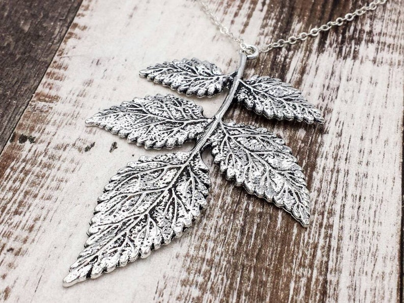 Silver Leaf Necklace Large Silver Leaf Branch Pendant - Etsy
