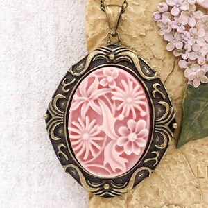 Blush Pink Cameo Necklace Large Pink Flower Cameo Necklace, Floral ...