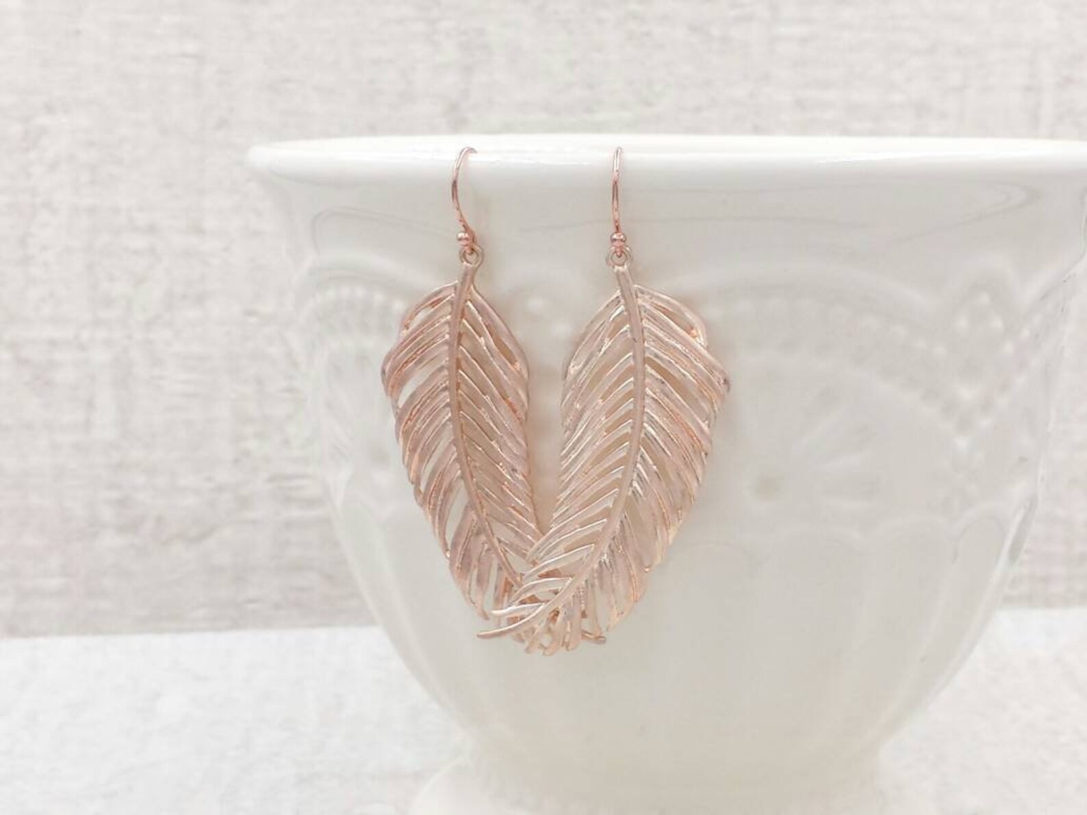 Leaf Earrings Rose Gold Fern Earrings Leafy Branch Earrings - Etsy