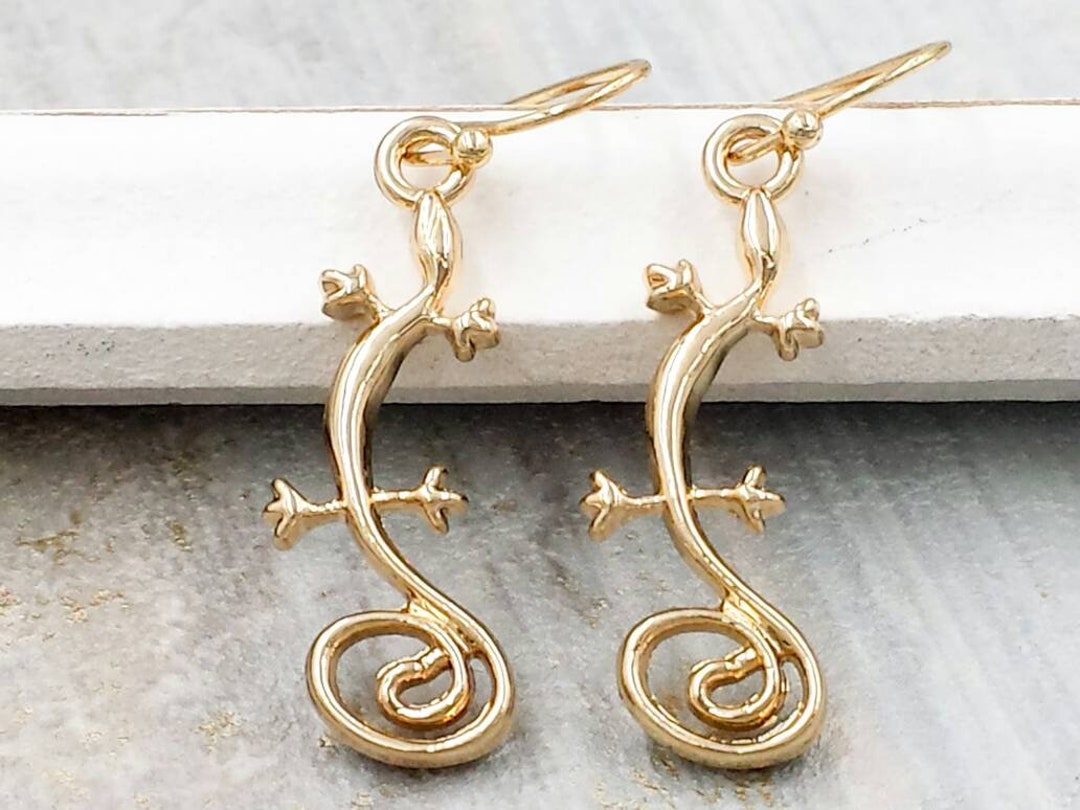 Gold Lizard Earrings Whimsical Woodland Earrings Gecko Earrings Cute ...