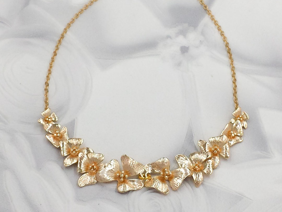 Gold Flower Statement Necklace Shinny Gold Dogwood Necklace Orchid ...