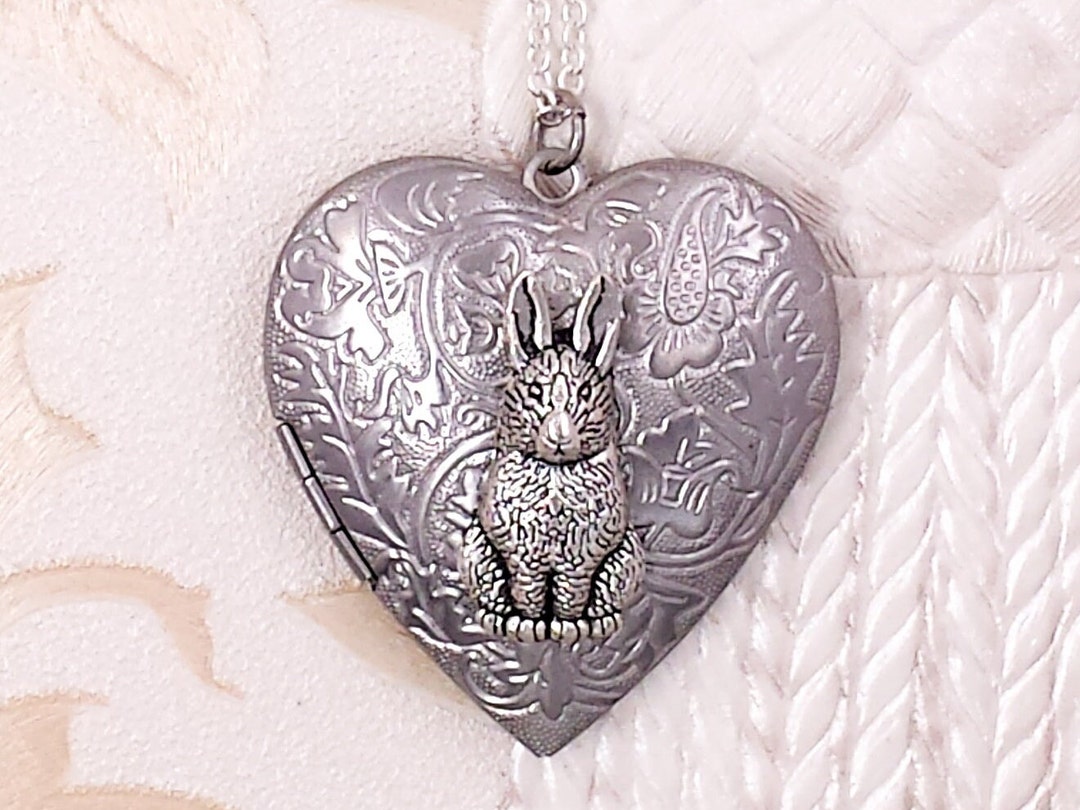 Rabbit Locket Necklace Bunny Heart Locket Hare Picture Locket Woodland ...