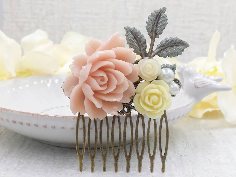 Blush Rose Comb Sage and Soft Pink Rose Flower Hair Comb Pink - Etsy