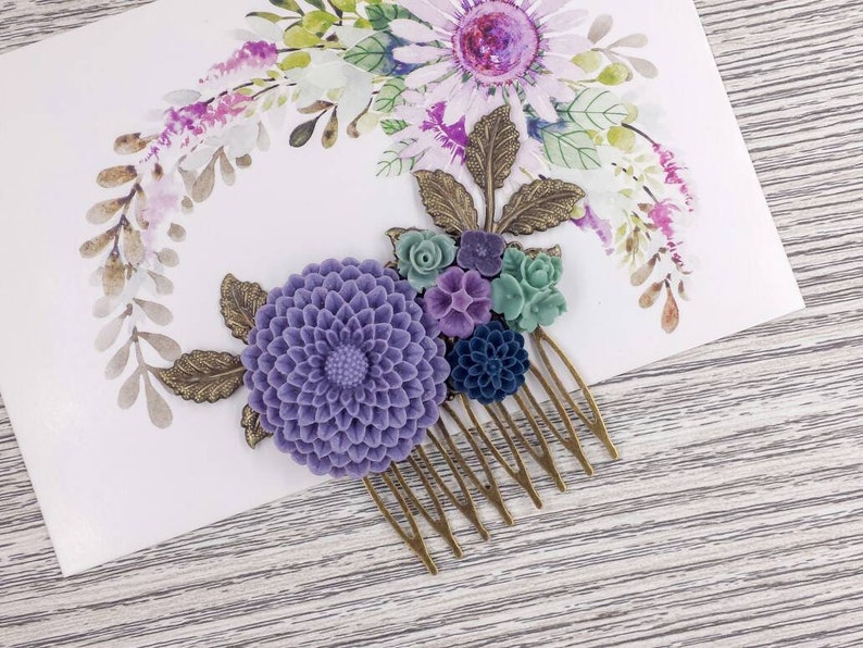 Purple Bridal Comb Purple Peony Dahlia Flower Comb Lavender | Etsy