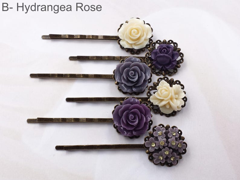 Purple Bobby Pin Set- Flower Decorative Hair Accessory Boho Vintage ...