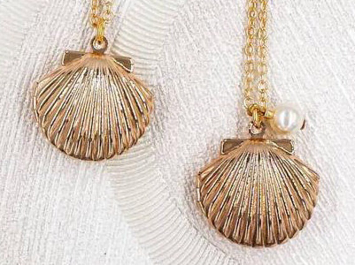 Seashell Locket in Seashell Box Gold Sea Shell Pendant | Etsy