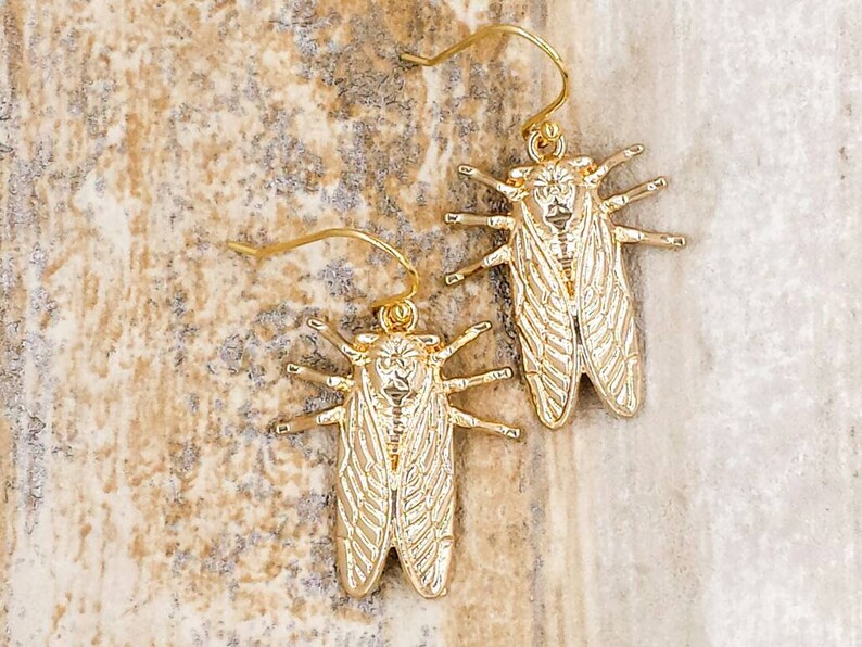 Cicada Earrings Gold Beetle Earrings Summer Bug Victorian | Etsy