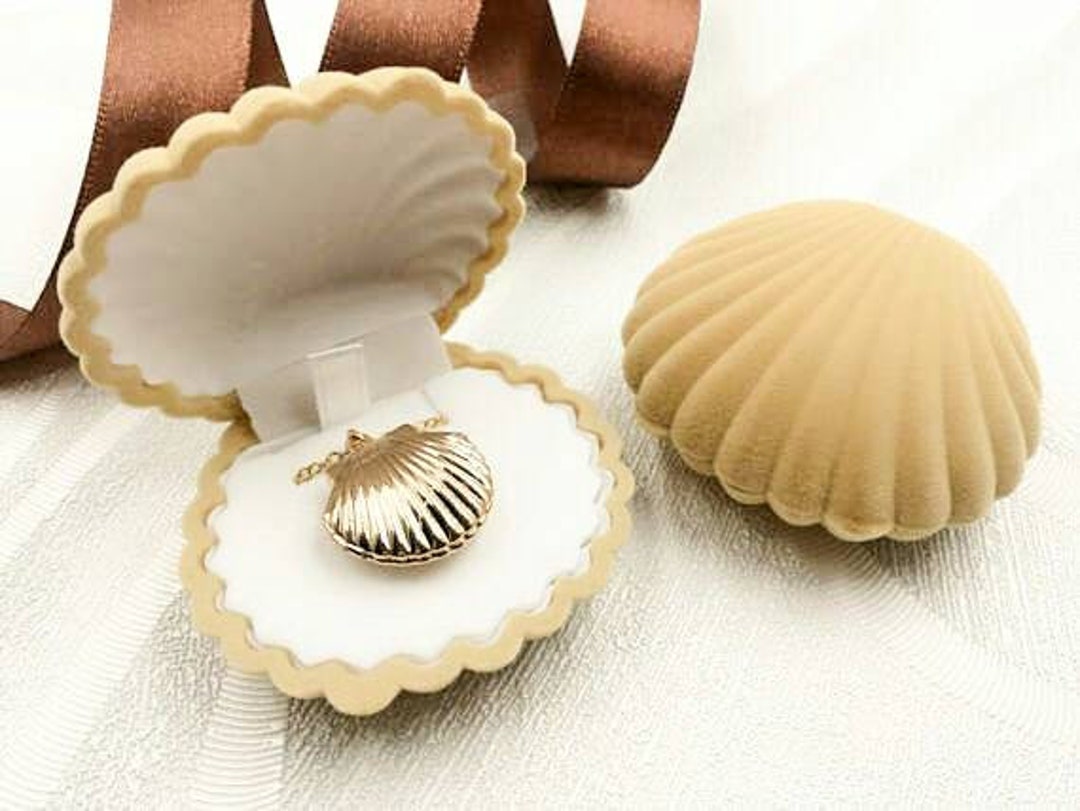 Seashell Locket in Seashell Box, Gold Sea Shell Pendant Necklace, Beach ...