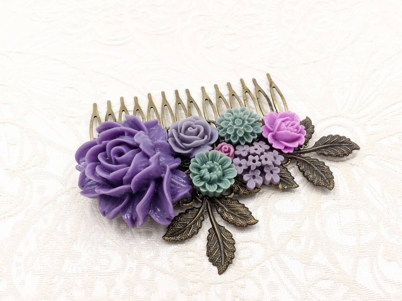 Purple and Blue Hair Comb Fuchsia Violet Rose Hair Accessory - Etsy